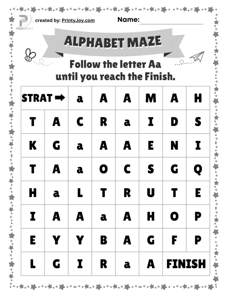 Alphabet Maze Worksheets For Kids Free Printables