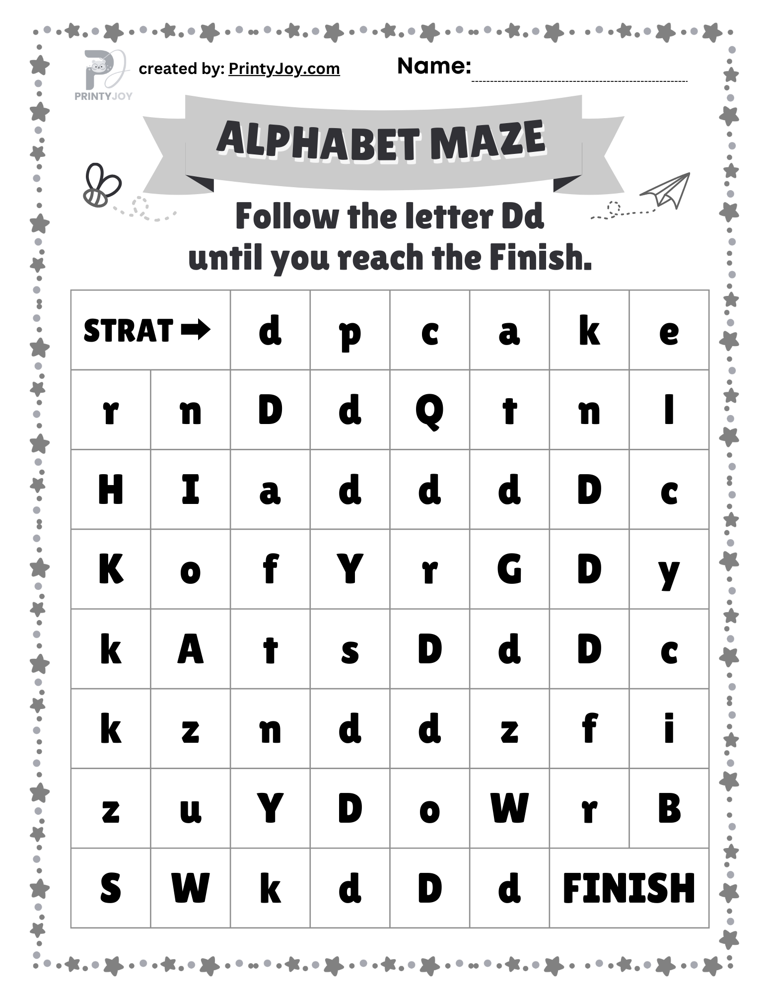 Alphabet Maze Worksheets For Kids Free Printables