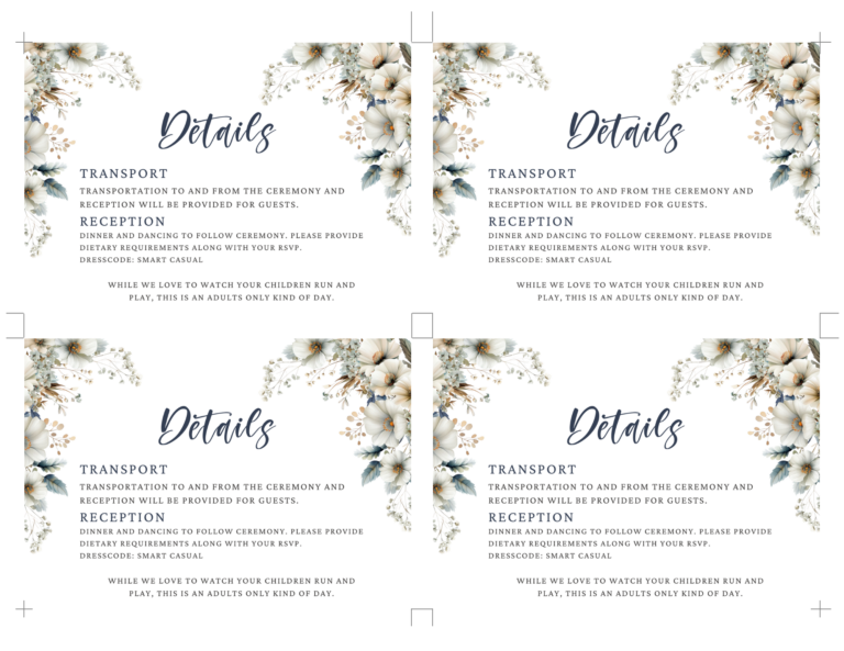 Wedding Information Card Template Free